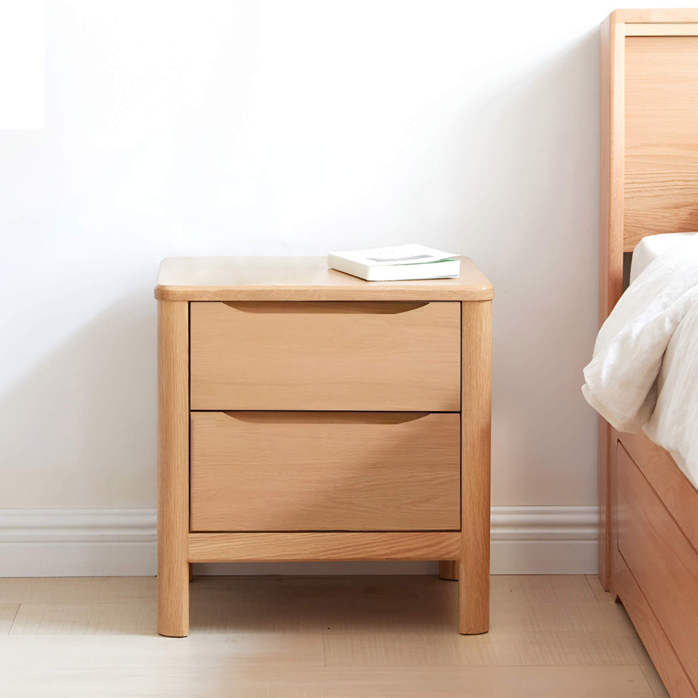 Niva Solid Oak Wood Bedside Table 2 Drawers