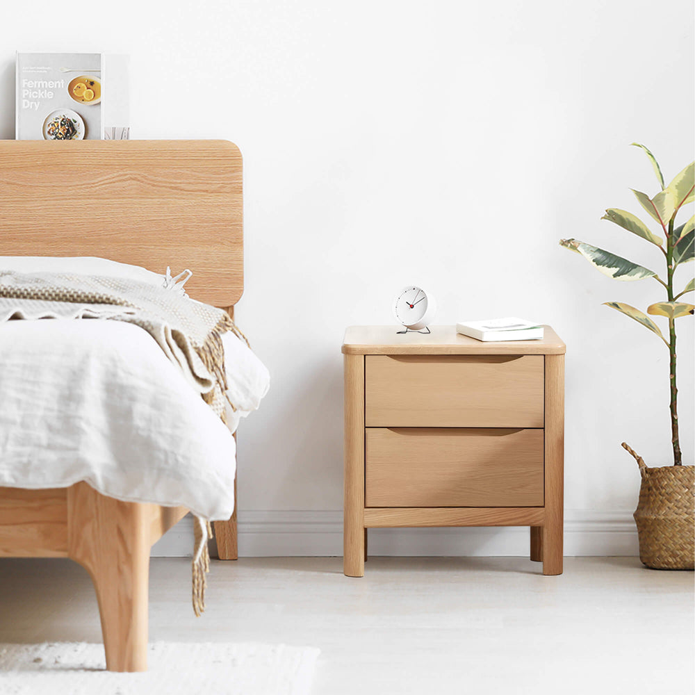 Niva Solid Oak Wood Bedside Table 2 Drawers